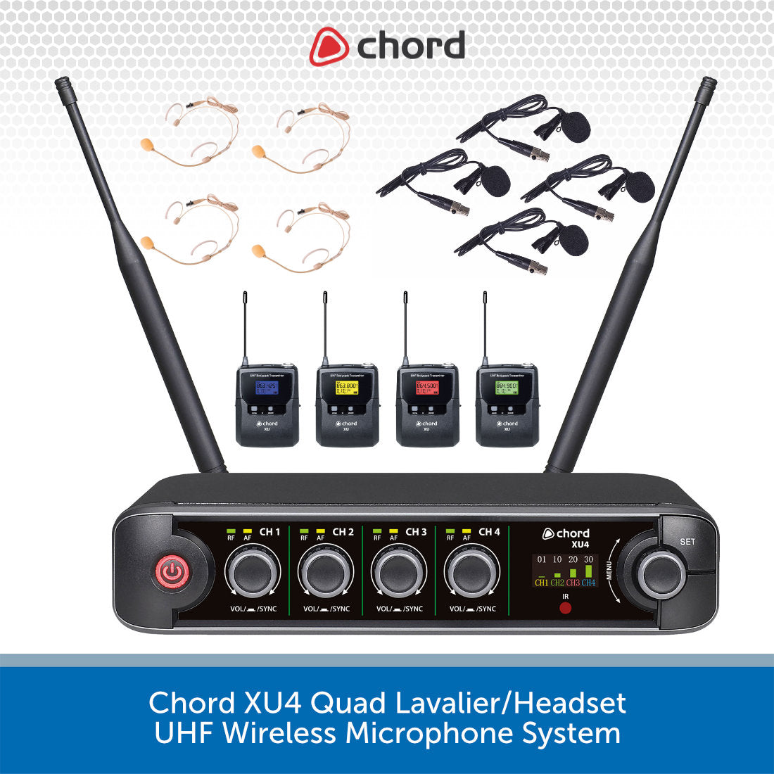 Chord XU4 Quad Lapel/Headset Wireless Microphone System | Audio Volt