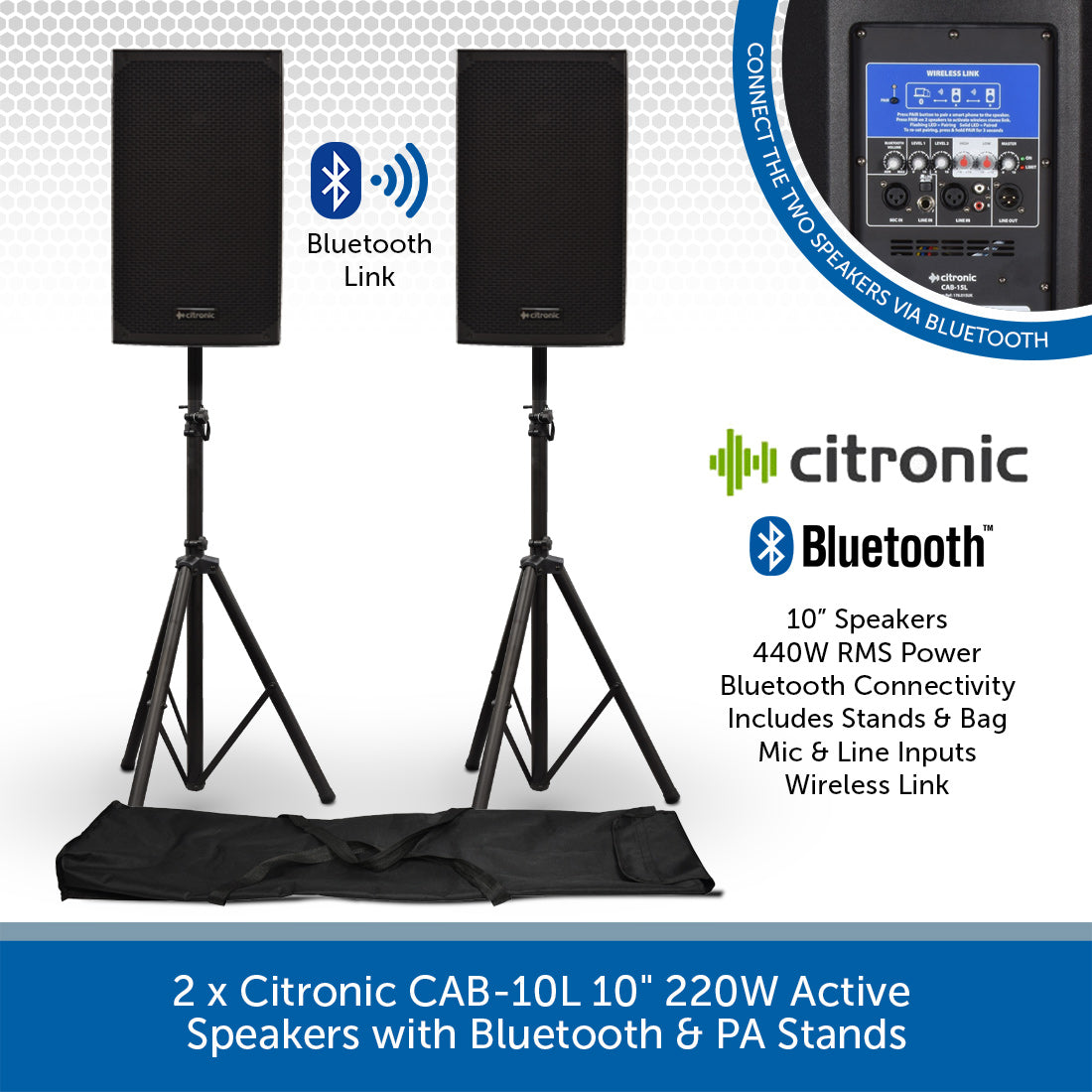 Citronic CAB-10L PA Speakers with Bluetooth & Stands | Audio Volt