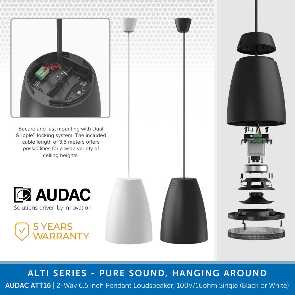 AUDAC ALTI6 2-Way 6.5" Pendant Loudspeaker, 100V/16 Ω | Audio Volt