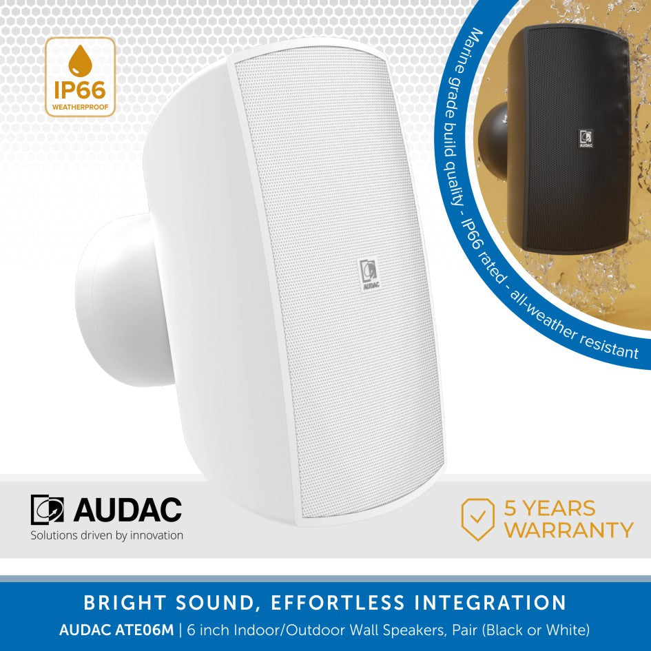 AUDAC ATEO6M 6" Indoor/Outdoor Wall Speakers IP66, Pair | Audio Volt