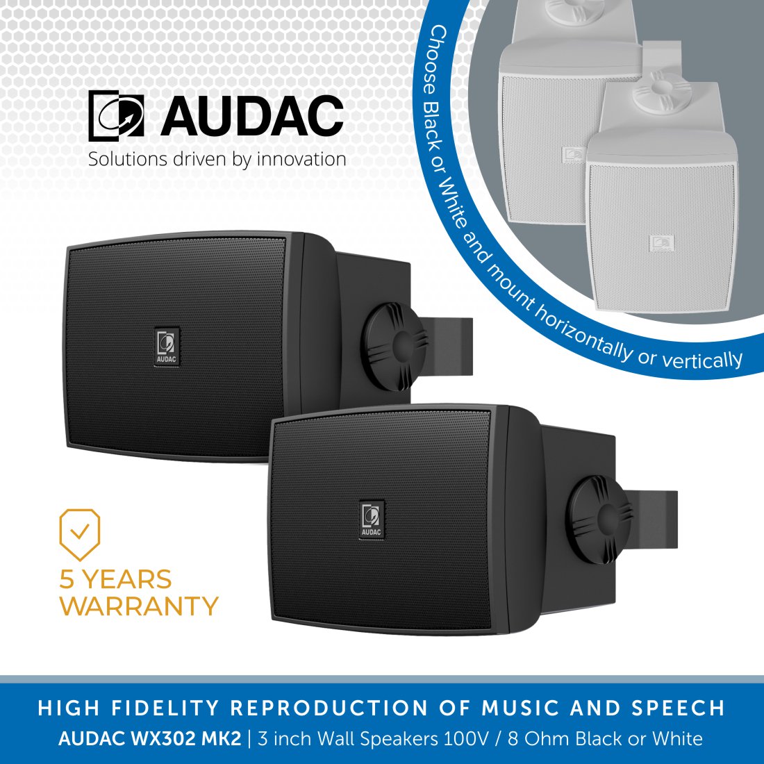 AUDAC WX302 3 inch Wall Speakers 100V or 8 Ohm | Audio Volt