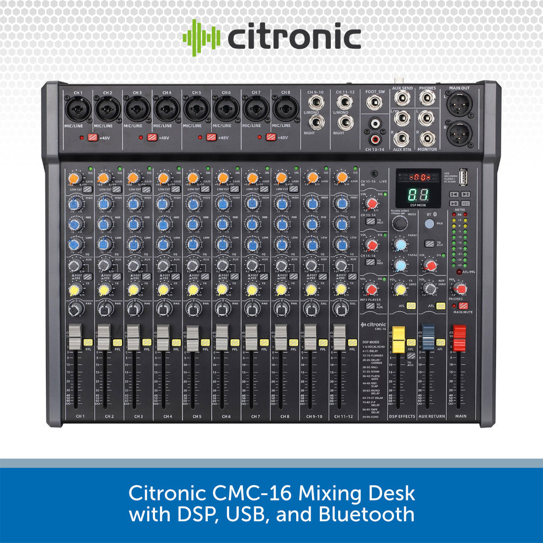 Citronic CMC-16 Mixing Desk with DSP, USB, and Bluetooth | Audio Volt