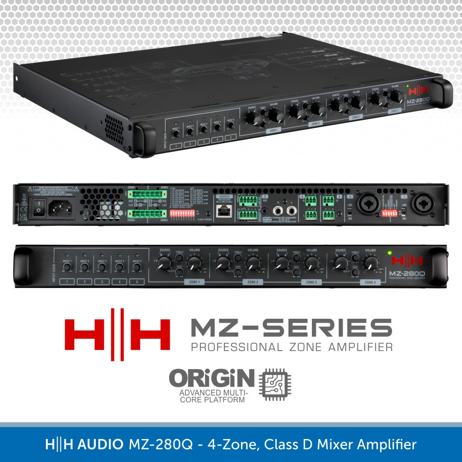 HH Audio MZ-280Q 4-Zone Mixer Amplifier 4x280W, 100V/4Ω | Audio Volt