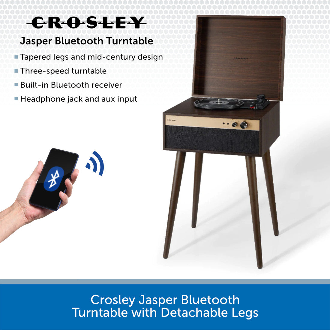 Crosley Jasper Record Player with Bluetooth, Walnut | Audio Volt