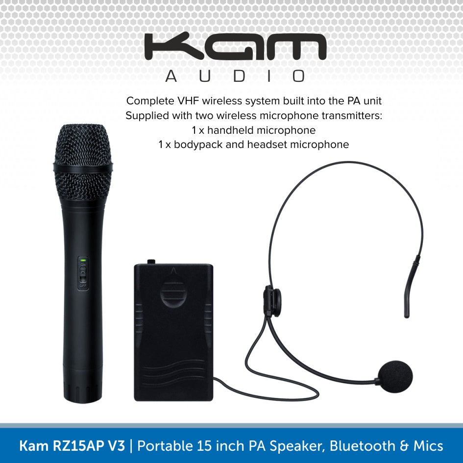 Kam RZ15AP V3 15" 1000W Portable Bluetooth PA Speaker | Audio Volt