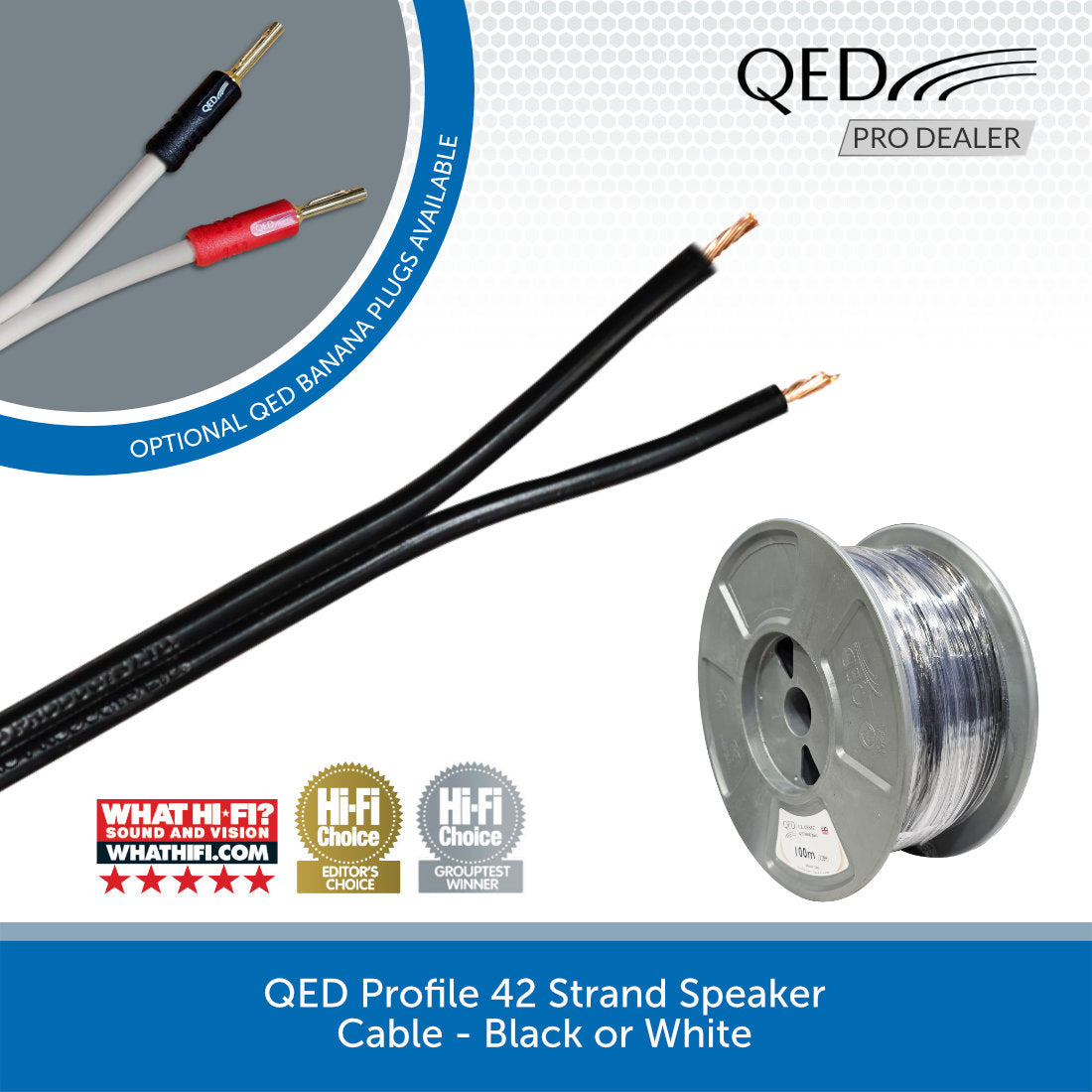 QED Profile 42 Strand Speaker Cable with QED Banana Plugs | Audio Volt