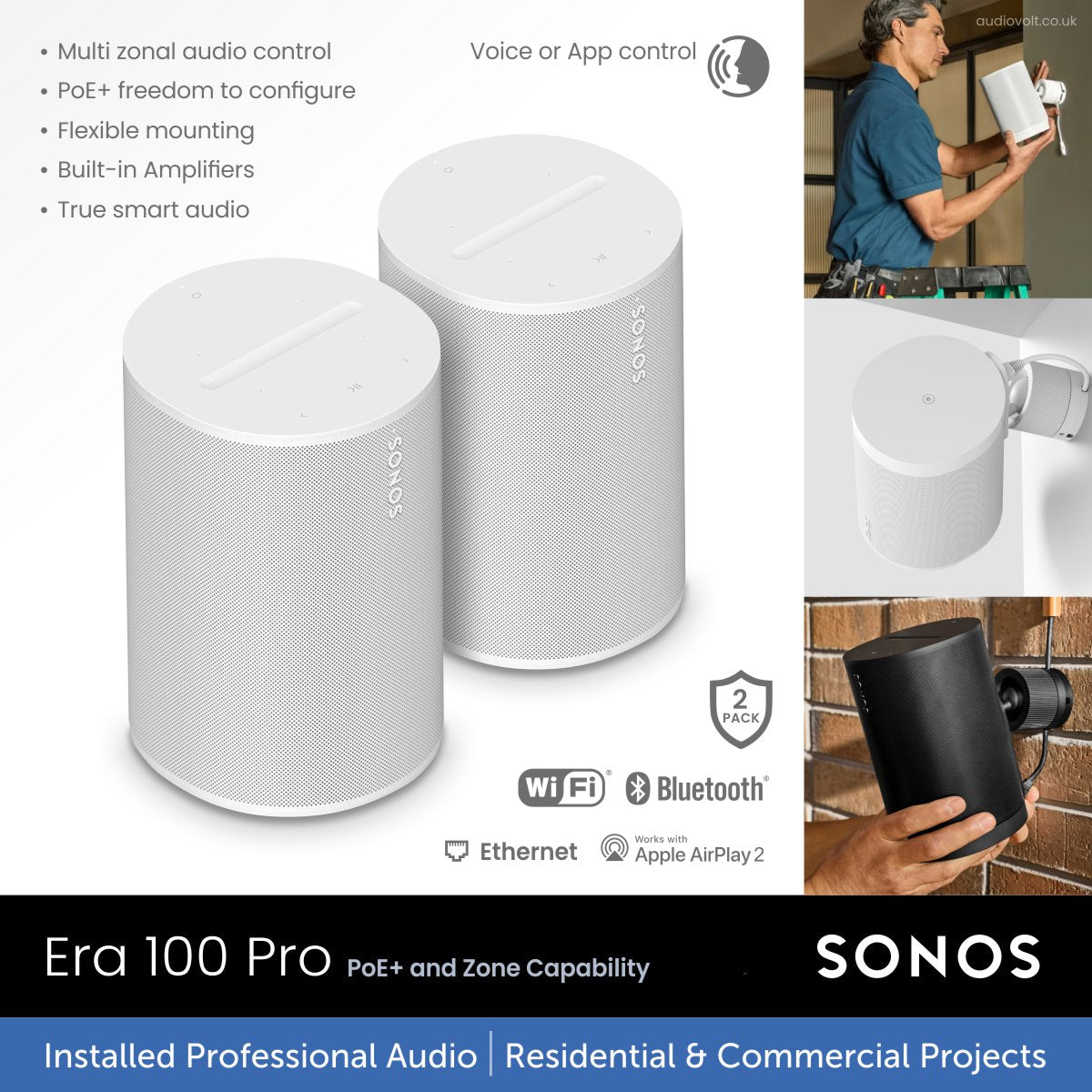 Sonos Era 100 Pro Wireless Powered Speakers Pair | Audio Volt