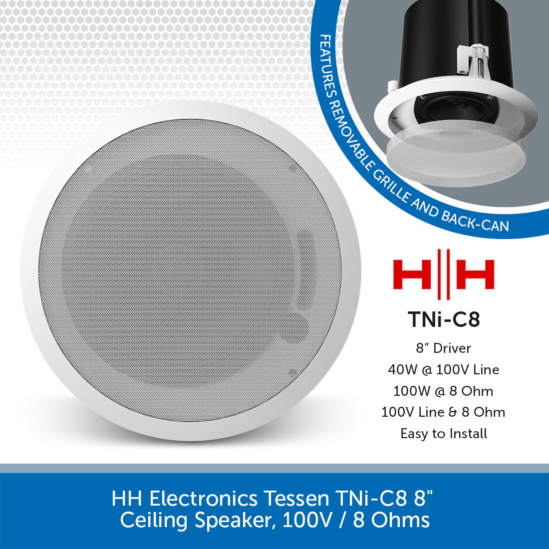 HH Electronics TNi-C8 8" Ceiling Speaker, 100V / 8 Ohms | Audio Volt