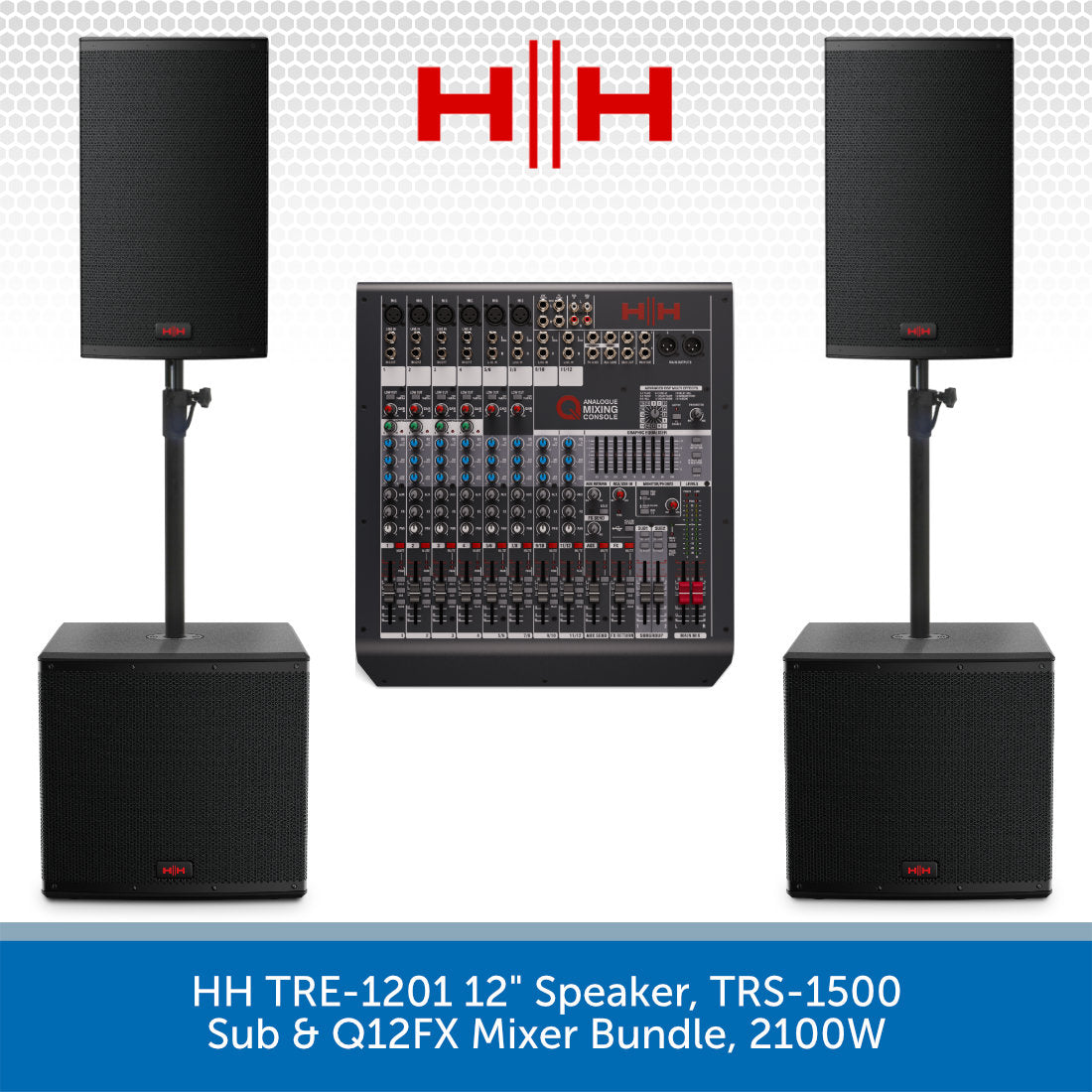 HH TRE-1201 PA Speaker, TRS-1500 Sub & Q12FX Mixer Bundle | Audio Volt