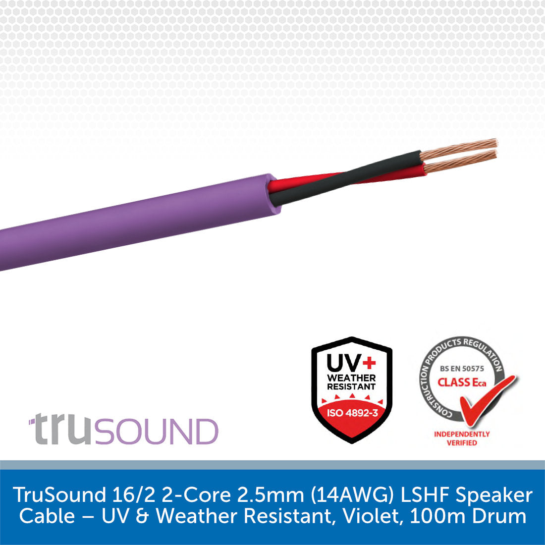 TruSound 2-Core 2.5mm (14AWG) LSHF Speaker Cable - Violet| Audio Volt