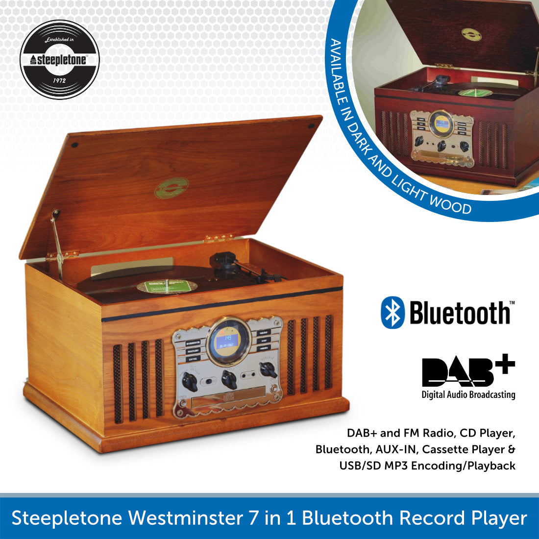 Steepletone Westminster 7 in 1 Bluetooth Record Player | Audio Volt