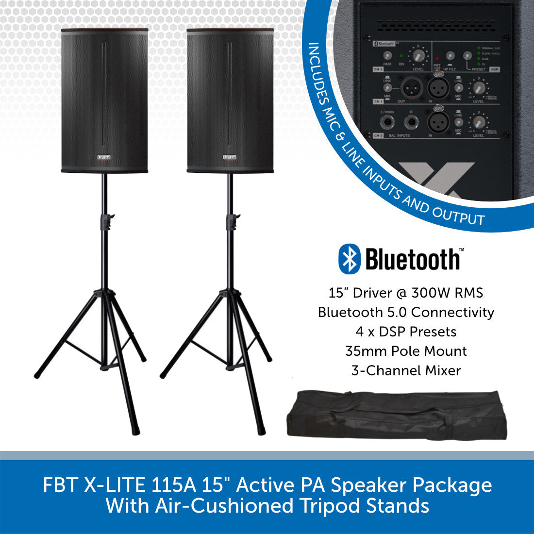 FBT X-LITE 115A 15" Active PA Speaker Package With Stands | Audio Volt