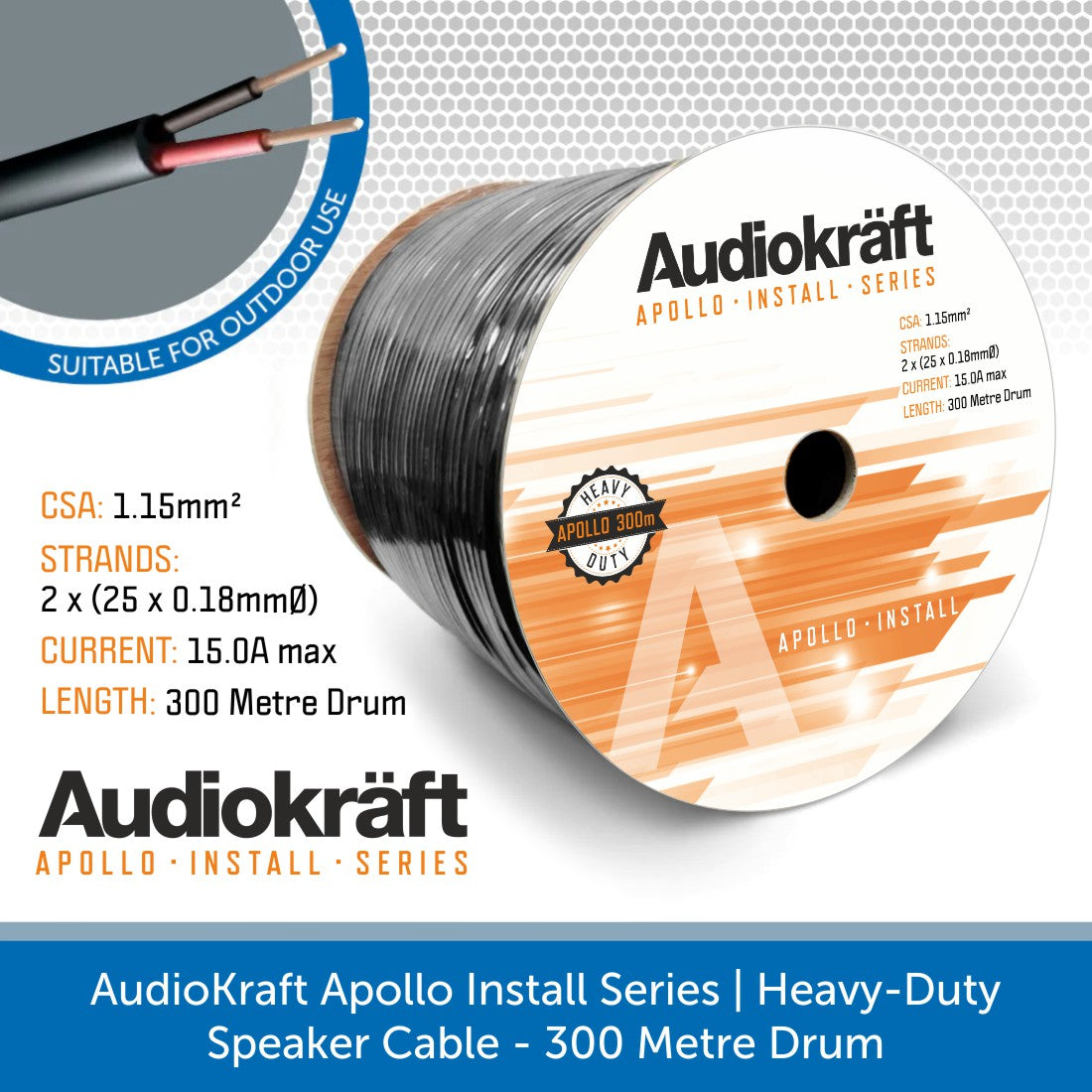 AudioKraft Apollo Install 2-Core Speaker Cable 300m Drum | Audio Volt