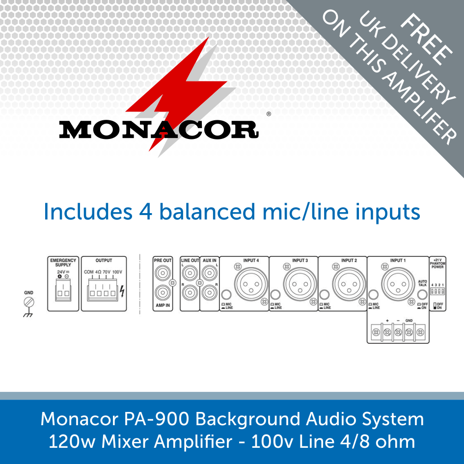 Monacor PA-900 120w Background Audio Amplifier 100v line | Audio Volt