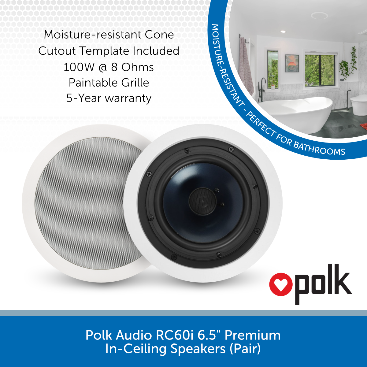 Polk Audio RC60i 6.5" Premium In-Ceiling Speakers (Pair) | Audio Volt